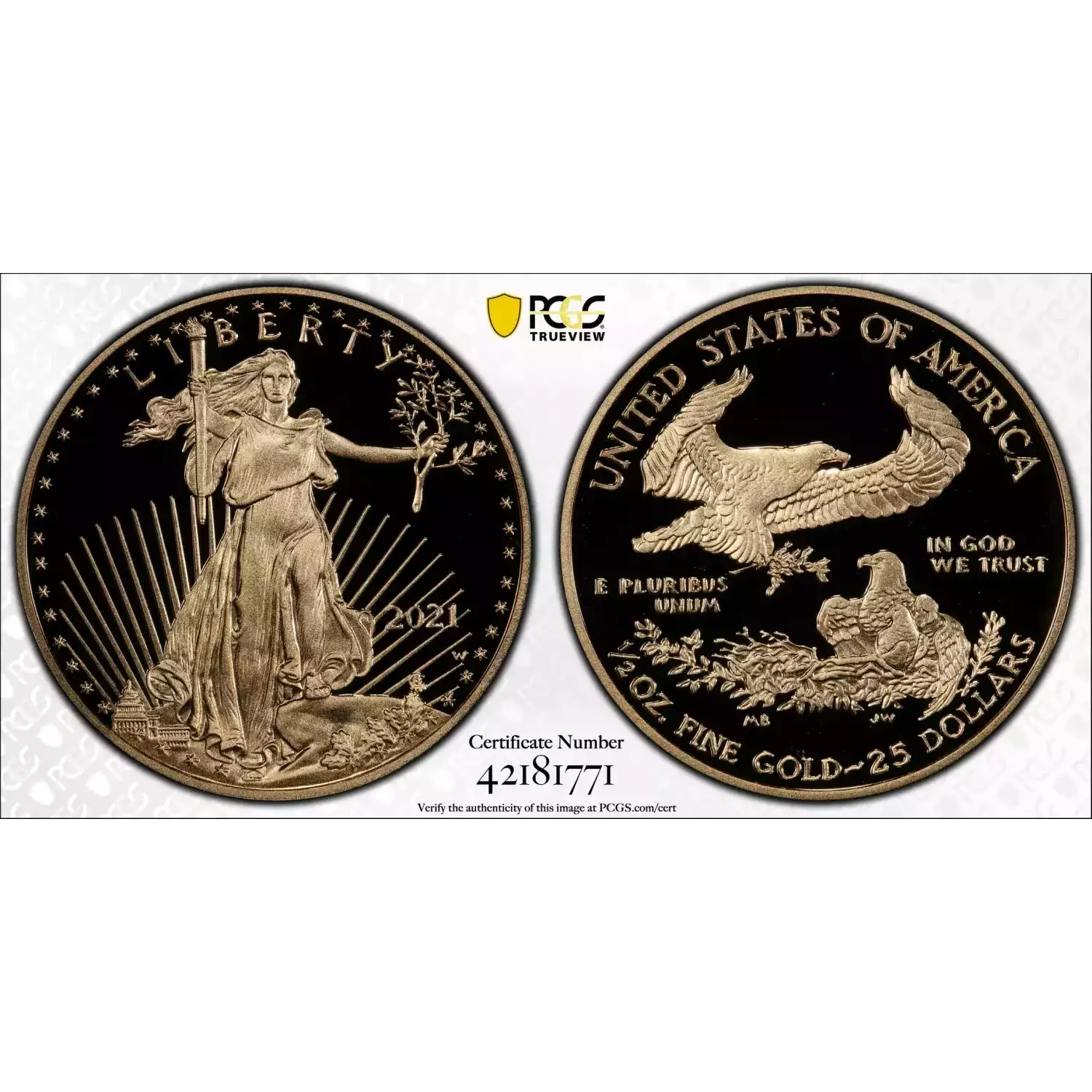 2021-W American Eagle 2021 One-Half Ounce Gold Proof Coin PCGS PR-70 ...